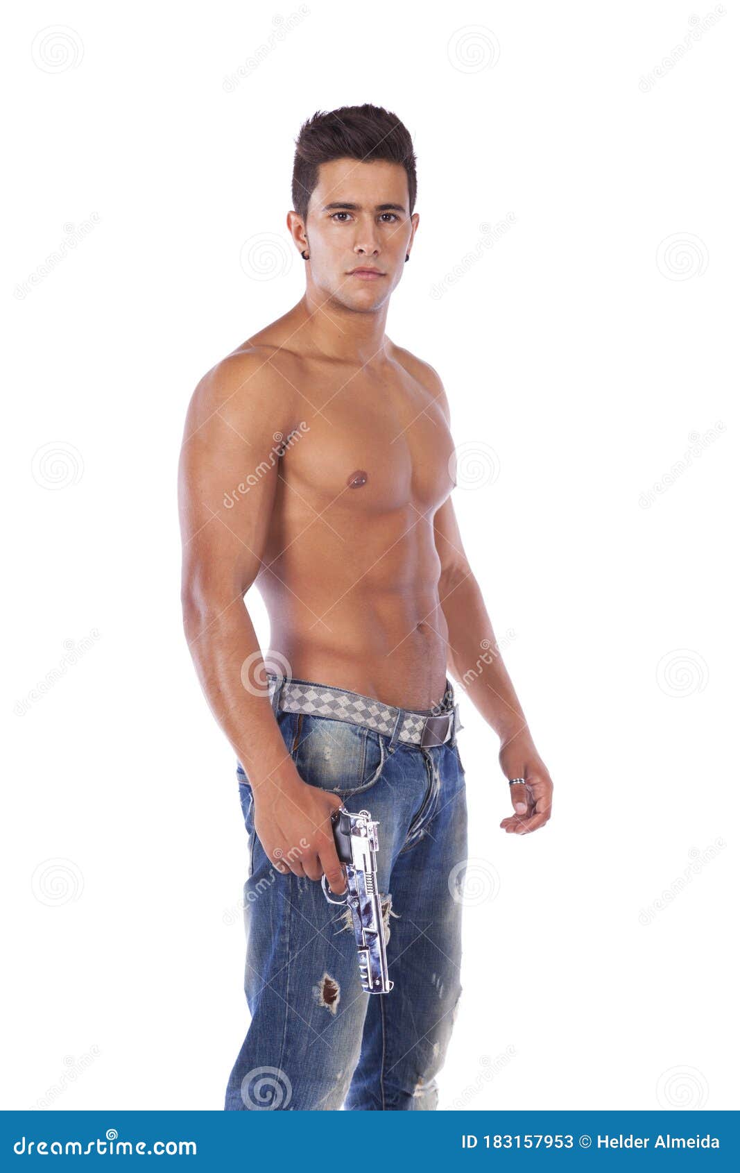 Young Man Holding a Handgun Stock Image - Image of killer, muscles ...