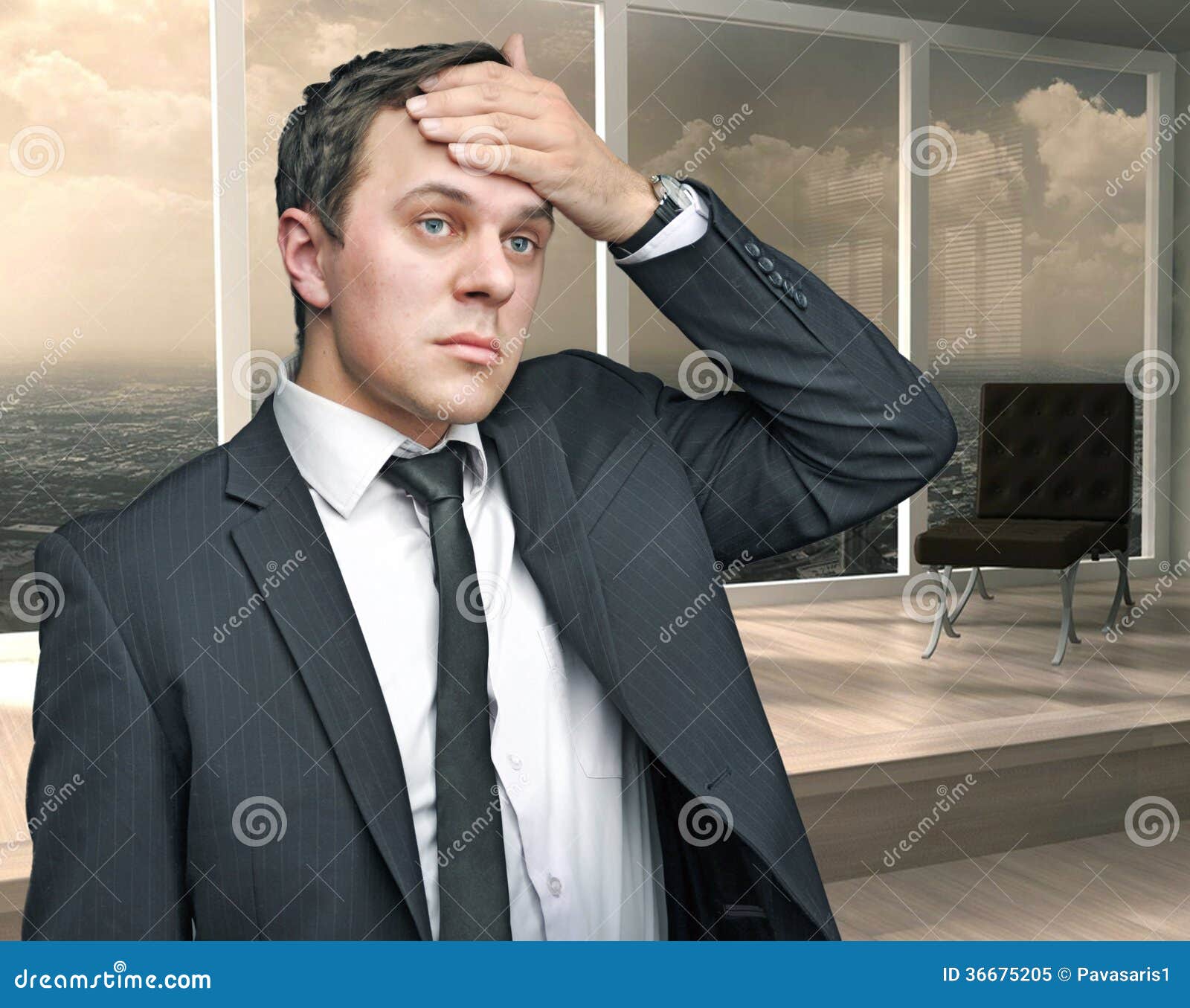 Young Man Holding His Forehead Stock Image - Image of hair, costume ...