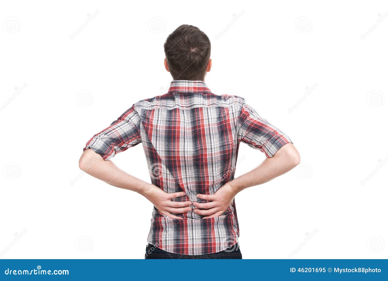 Young Man Holding His Hand To His Aching Back. Stock Image - Image of ...
