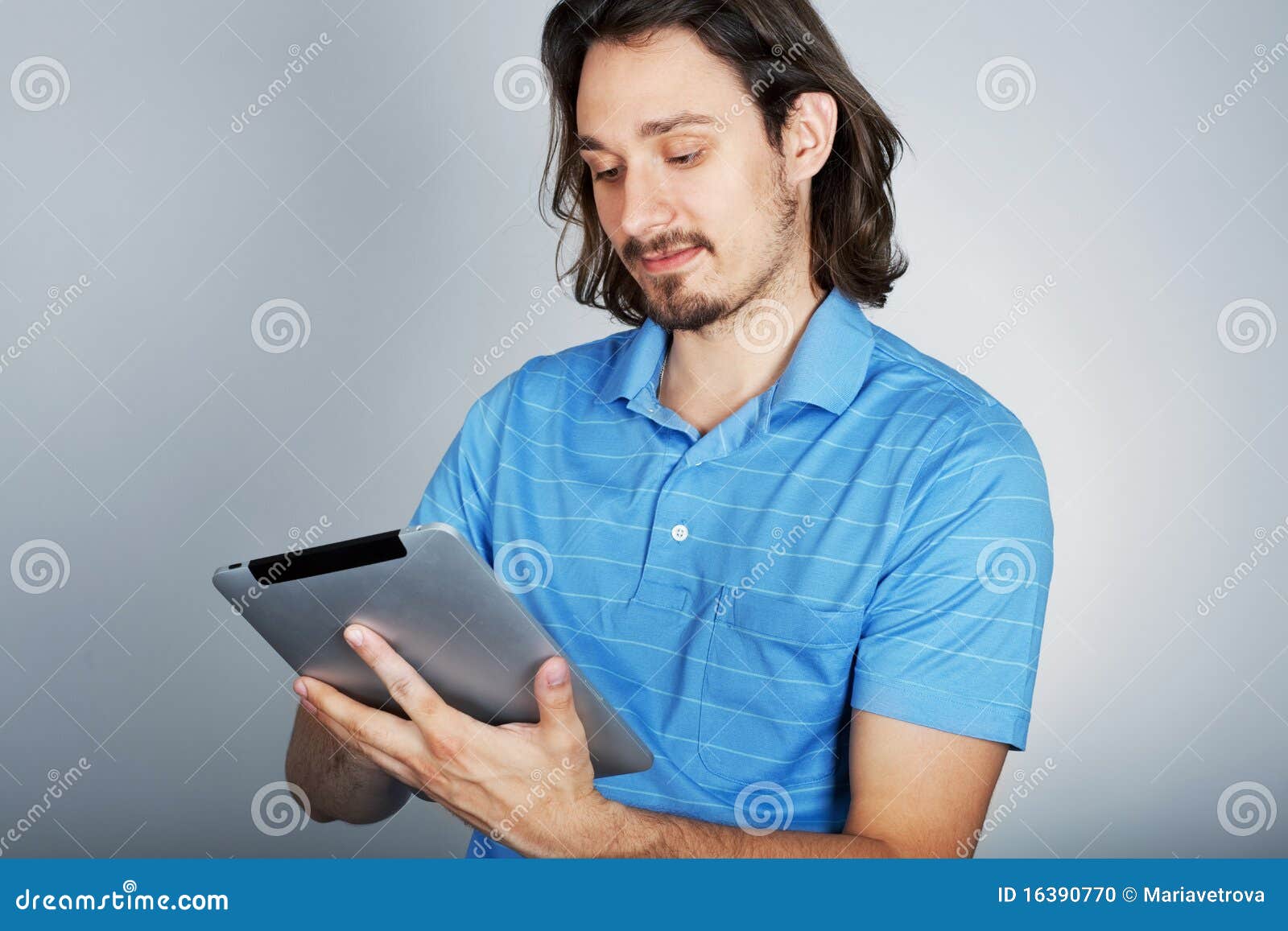 Young Man Holding Ipad Notebook Stock Photo - Image of portrait, note ...