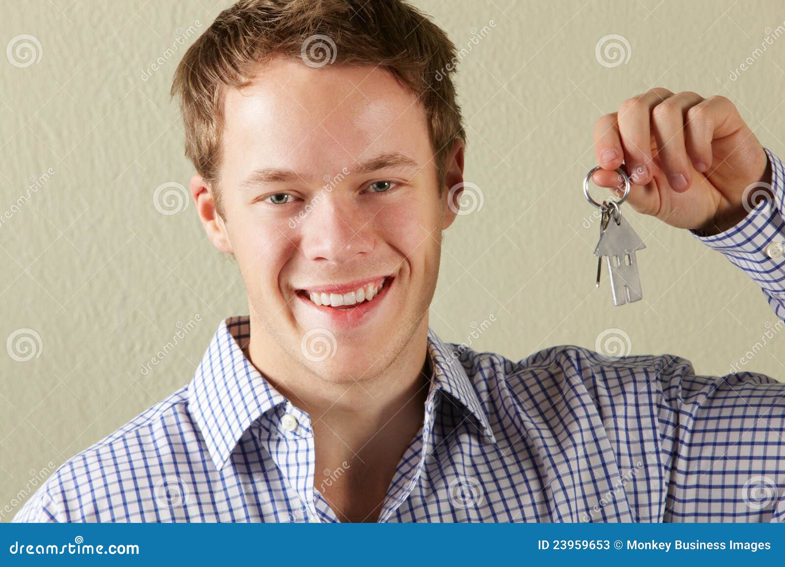 Young Man Holding Keys To First Home Stock Image - Image of flat, proud ...