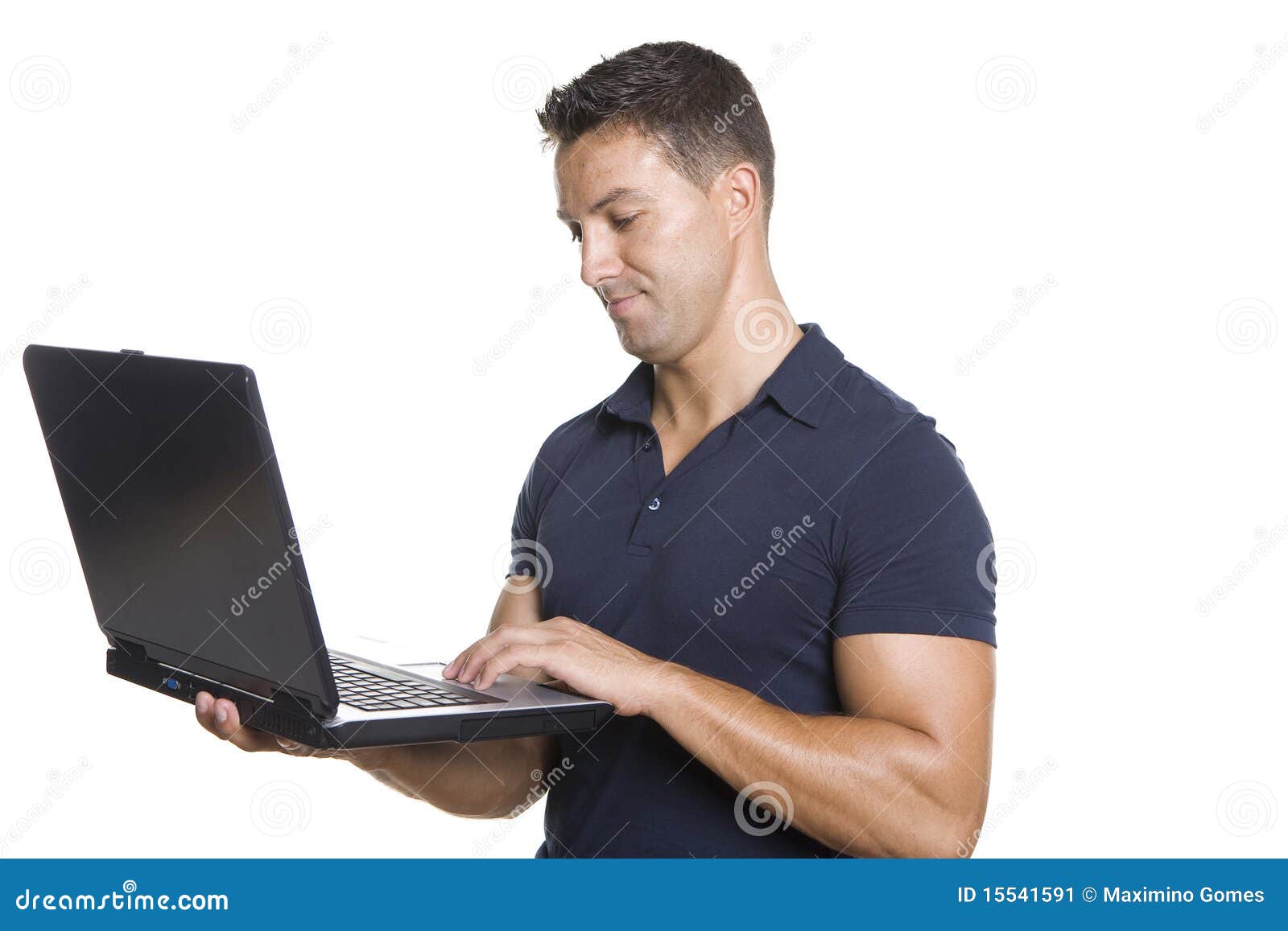 Young man holding laptop stock image. Image of expression - 15541591