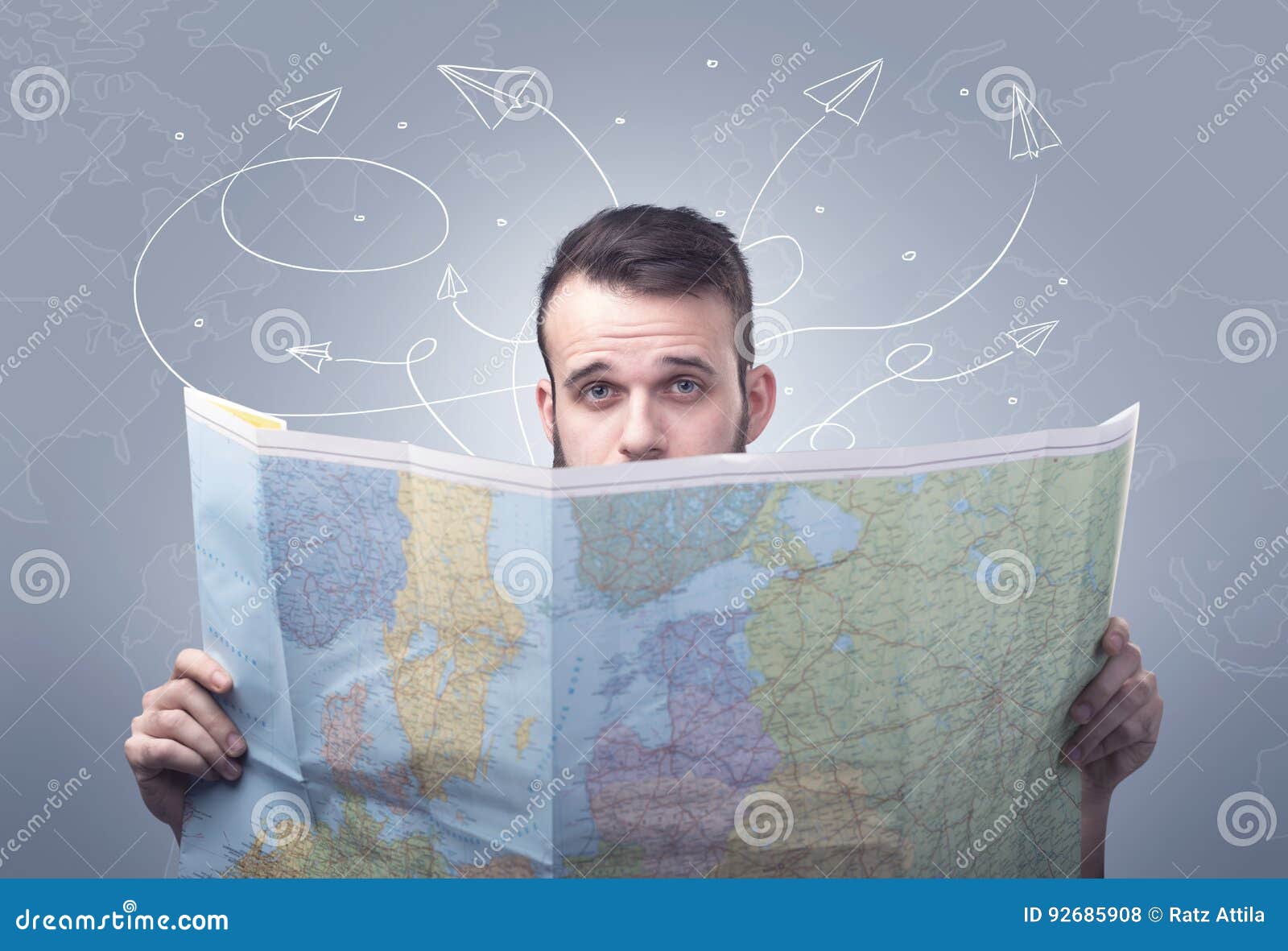 Young man holding map stock photo. Image of lifestyle - 92685908