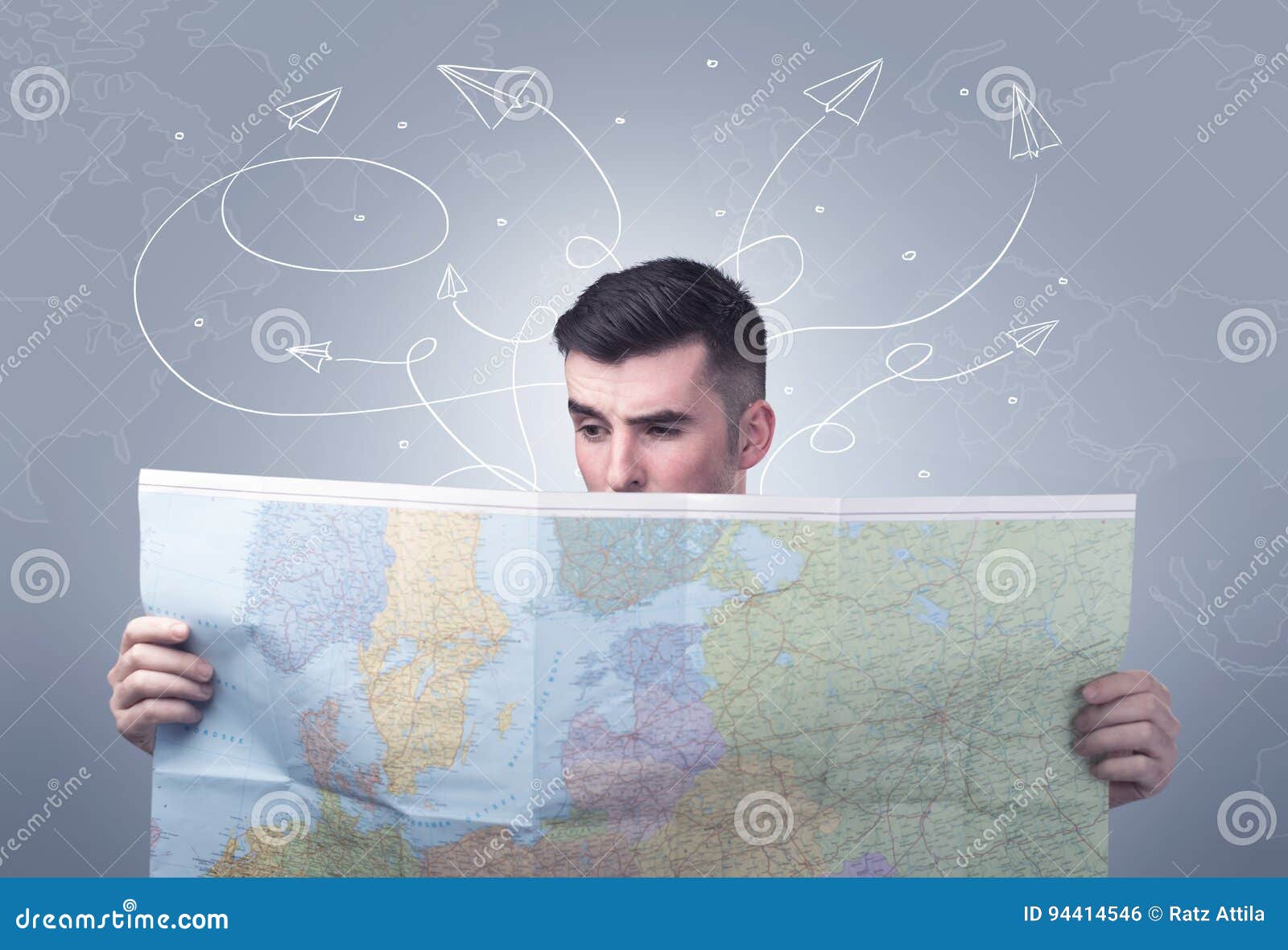 Young man holding map stock photo. Image of adult, active - 94414546