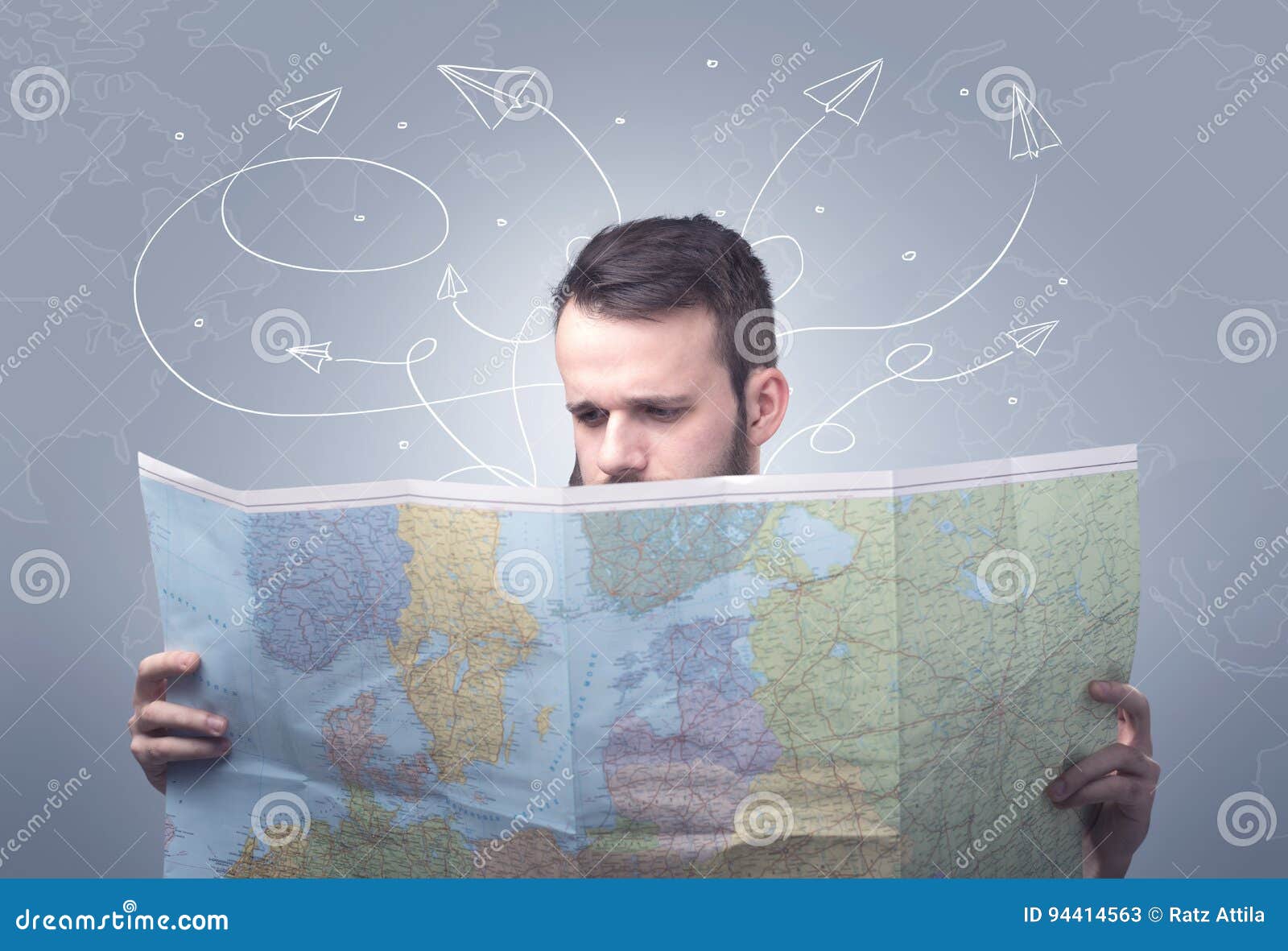 Young man holding map stock image. Image of journey, hobby - 94414563