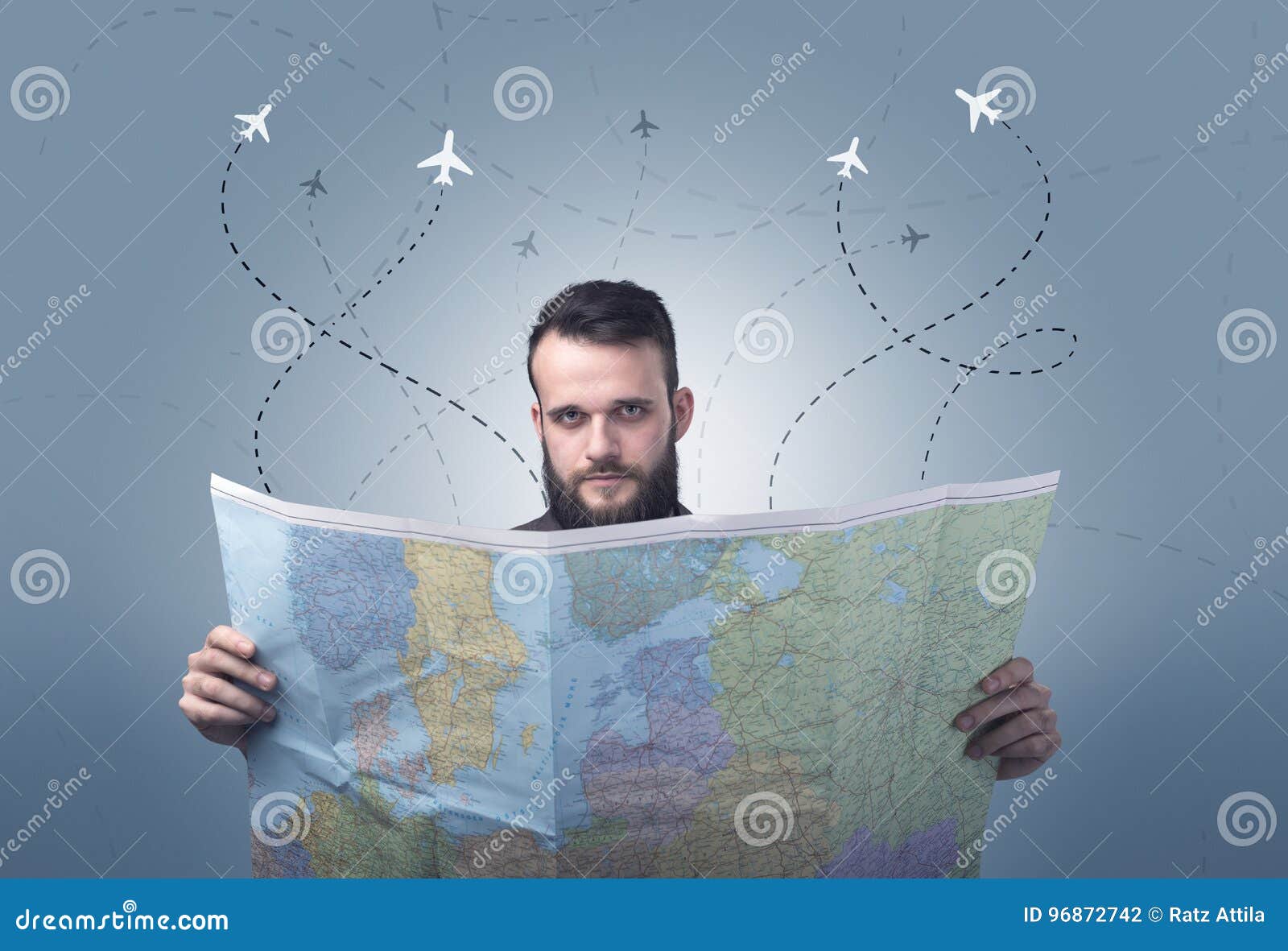 Young man holding map stock photo. Image of country, path - 96872742