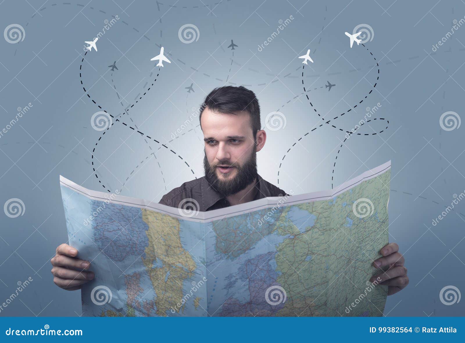 Young man holding map stock photo. Image of foreign, active - 99382564