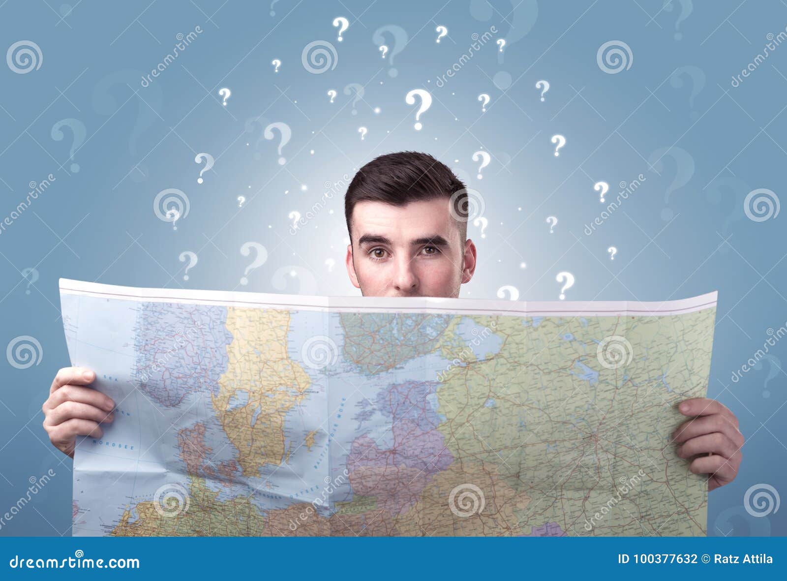 Young man holding map stock photo. Image of hike, city - 100377632