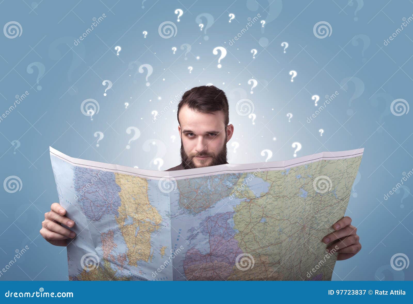 Young man holding map stock image. Image of adult, person - 97723837
