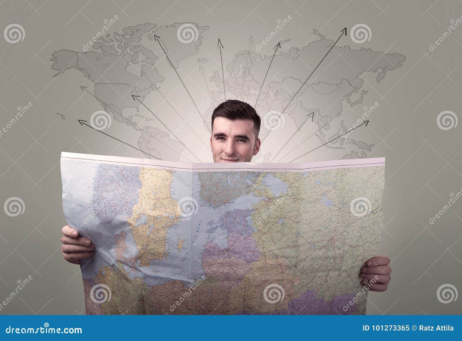 Young man holding map stock image. Image of adventure - 101273365