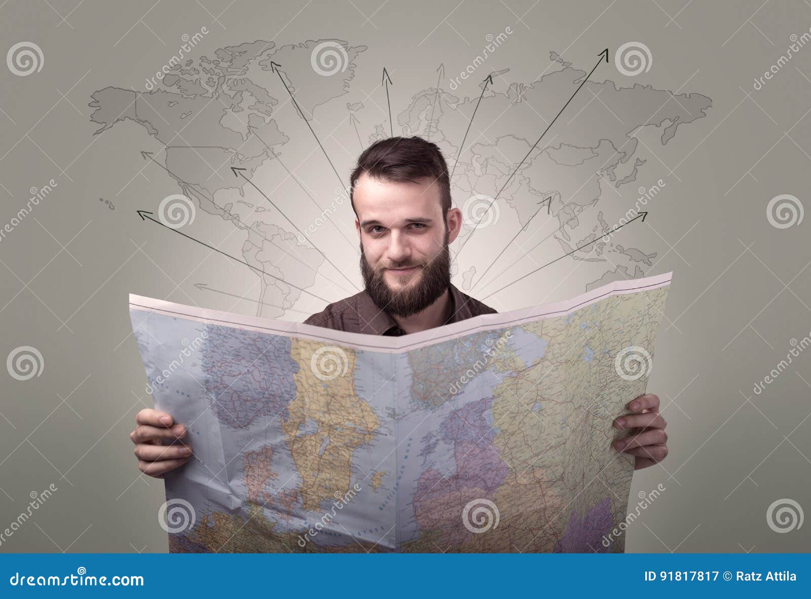Young man holding map stock image. Image of foreign, country - 91817817