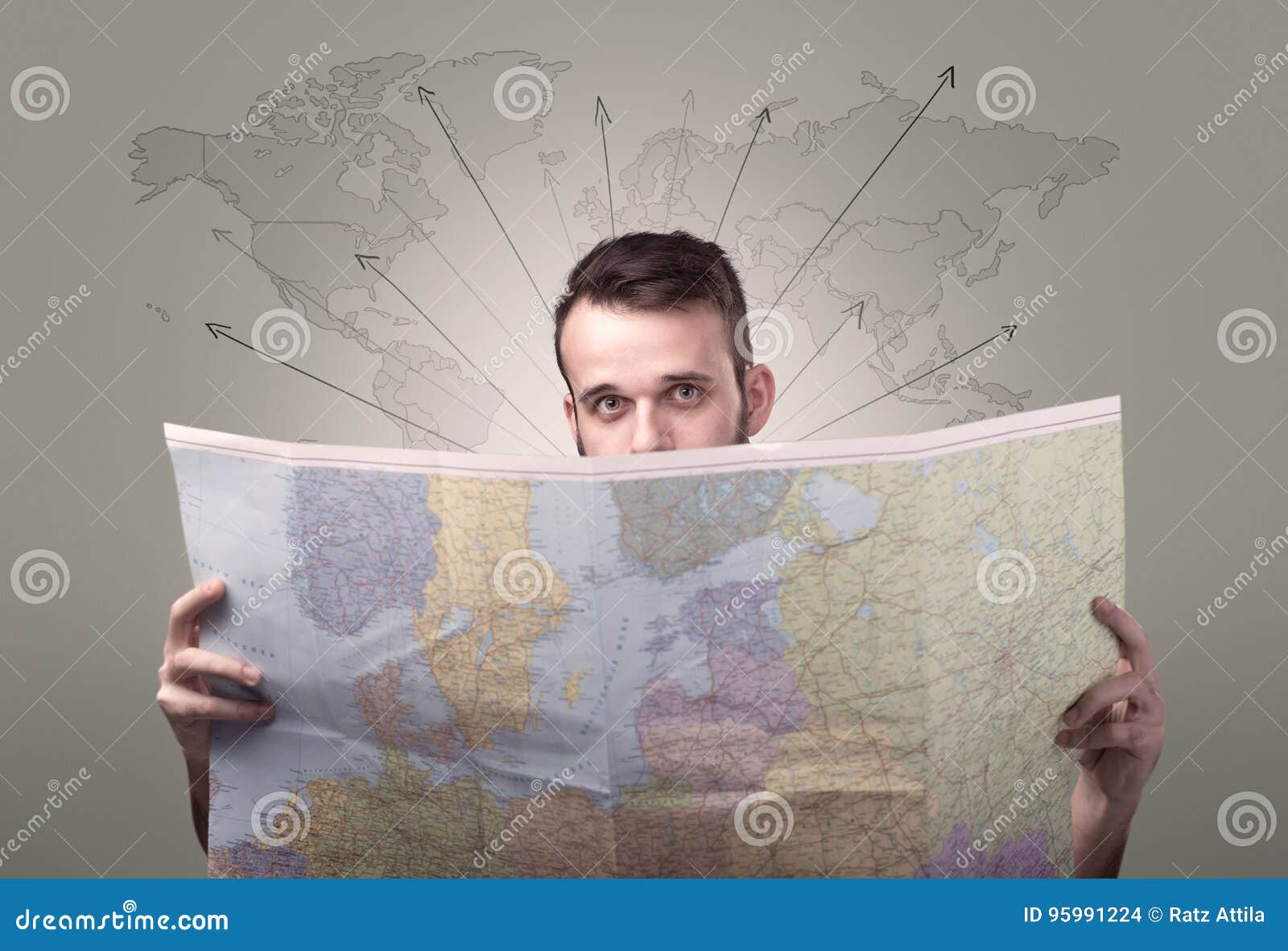 Young man holding map stock photo. Image of foreign, destination - 95991224