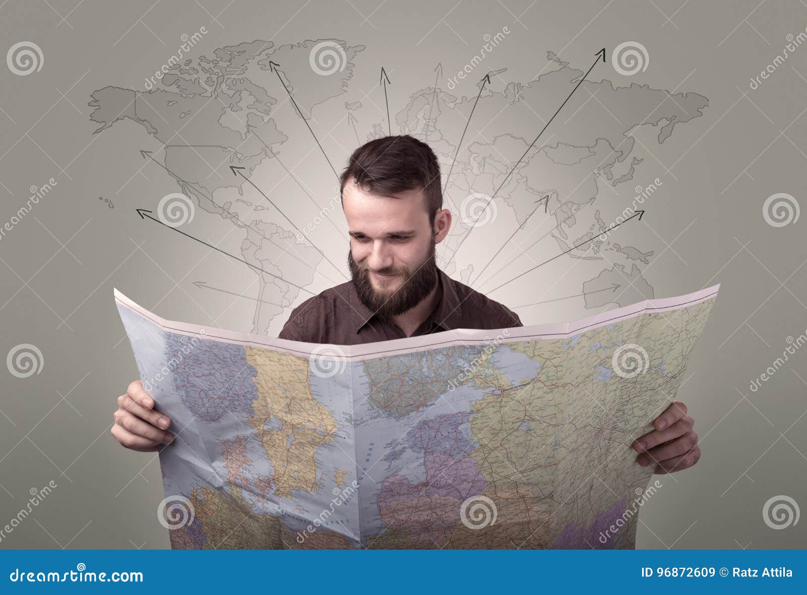 Young man holding map stock image. Image of pointing - 96872609