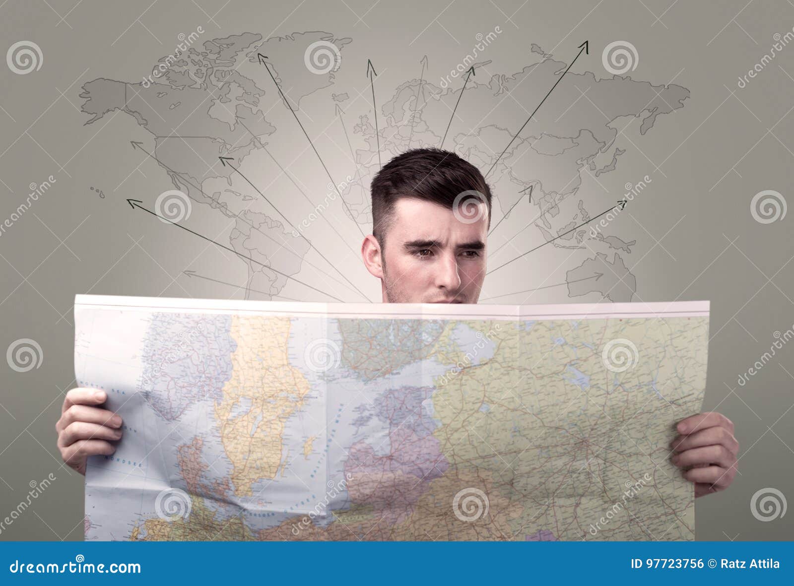 Young man holding map stock photo. Image of excursion - 97723756
