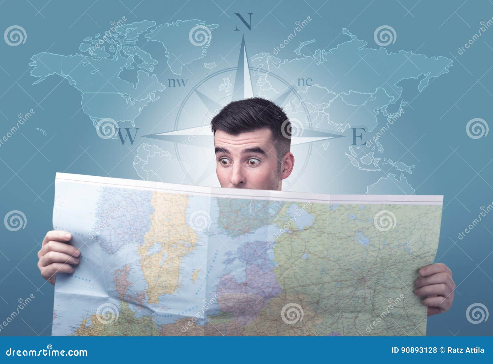 Young man holding map stock photo. Image of choice, people - 90893128