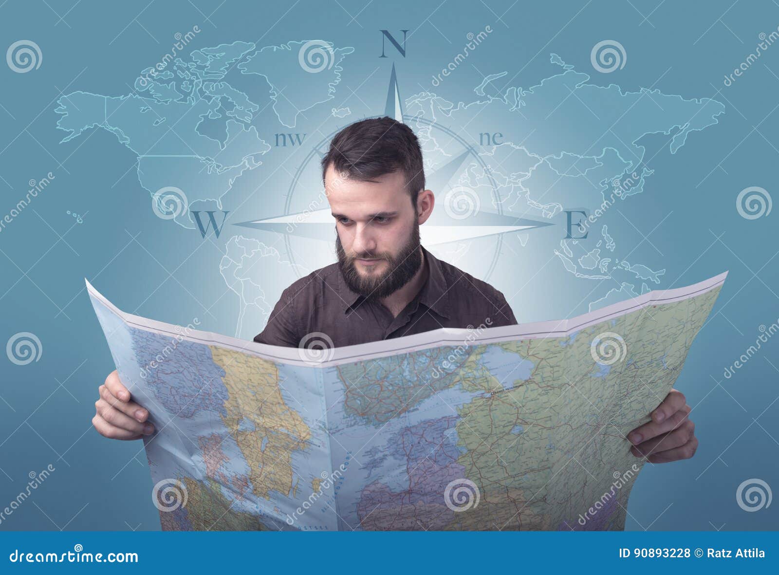 Young man holding map stock photo. Image of hobby, caucasian - 90893228