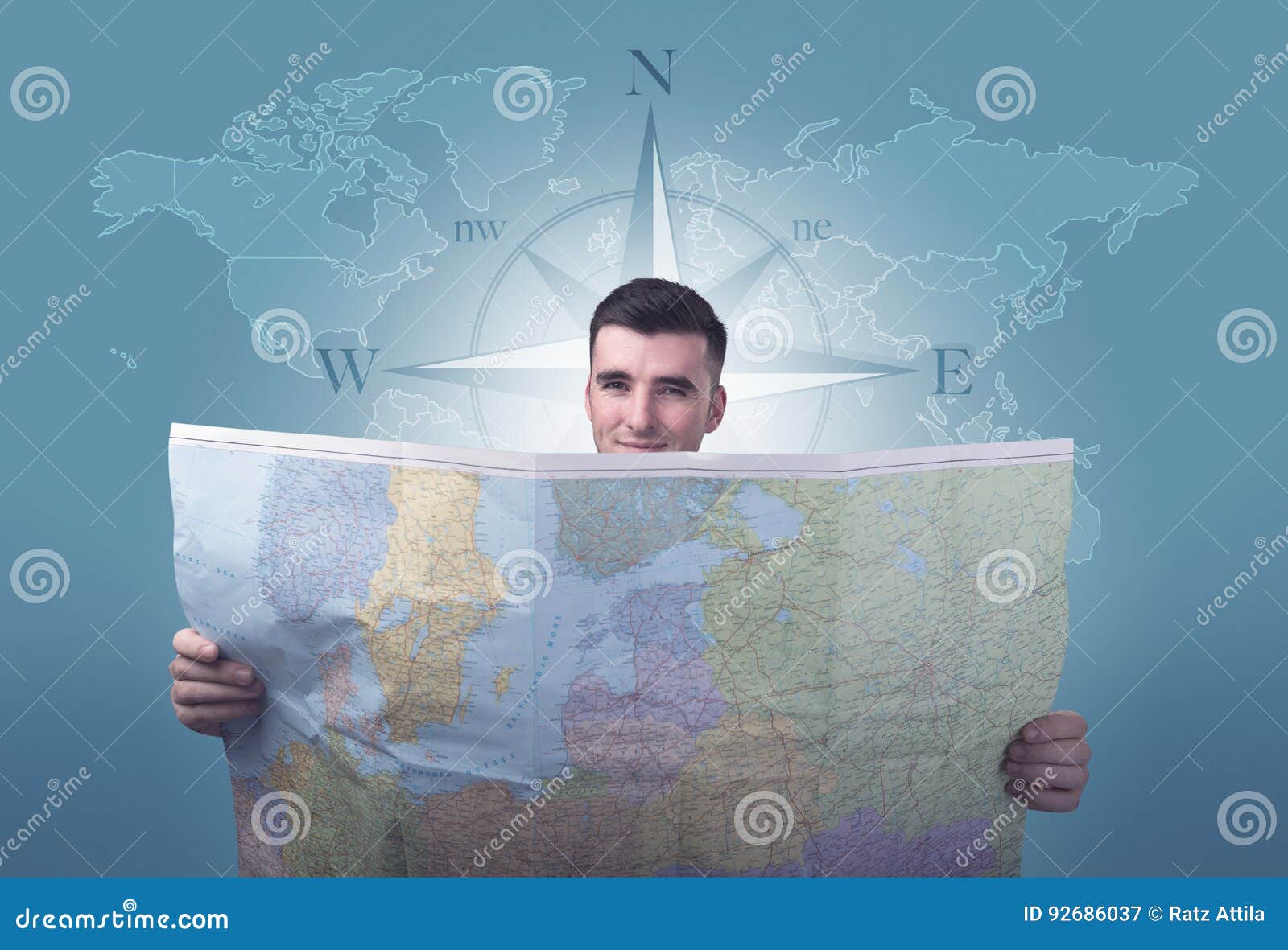 Young man holding map stock image. Image of adventure - 92686037