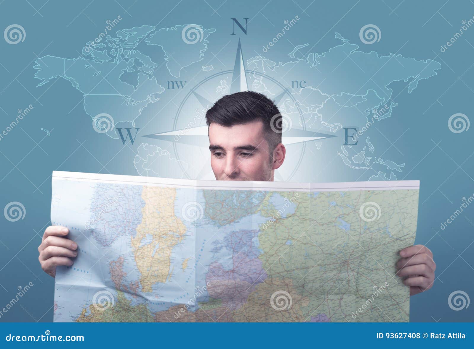 Young man holding map stock photo. Image of leisure, choice - 93627408
