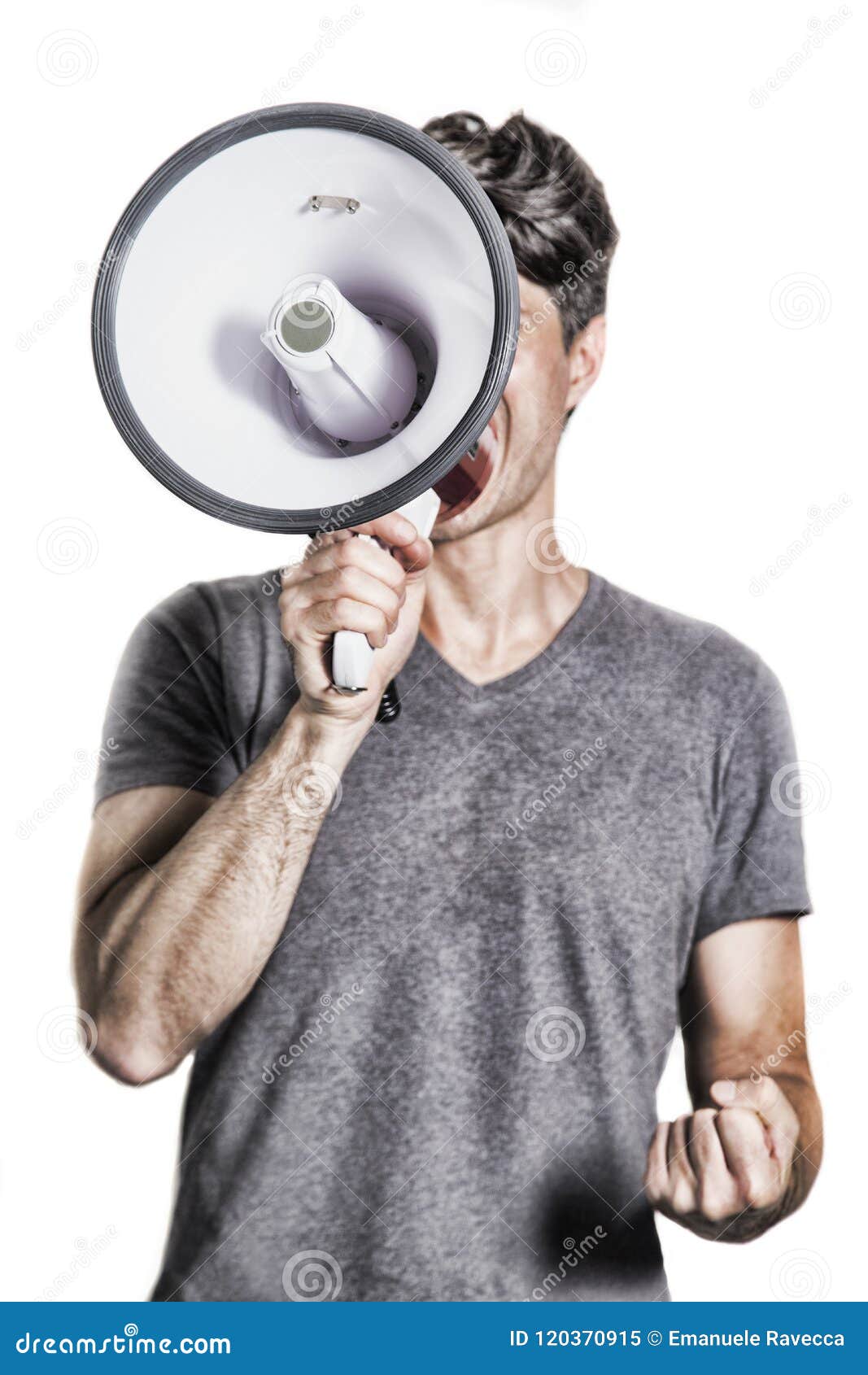 Isolated Portrait of a Man Shouting Using a Megaphone Stock Image ...