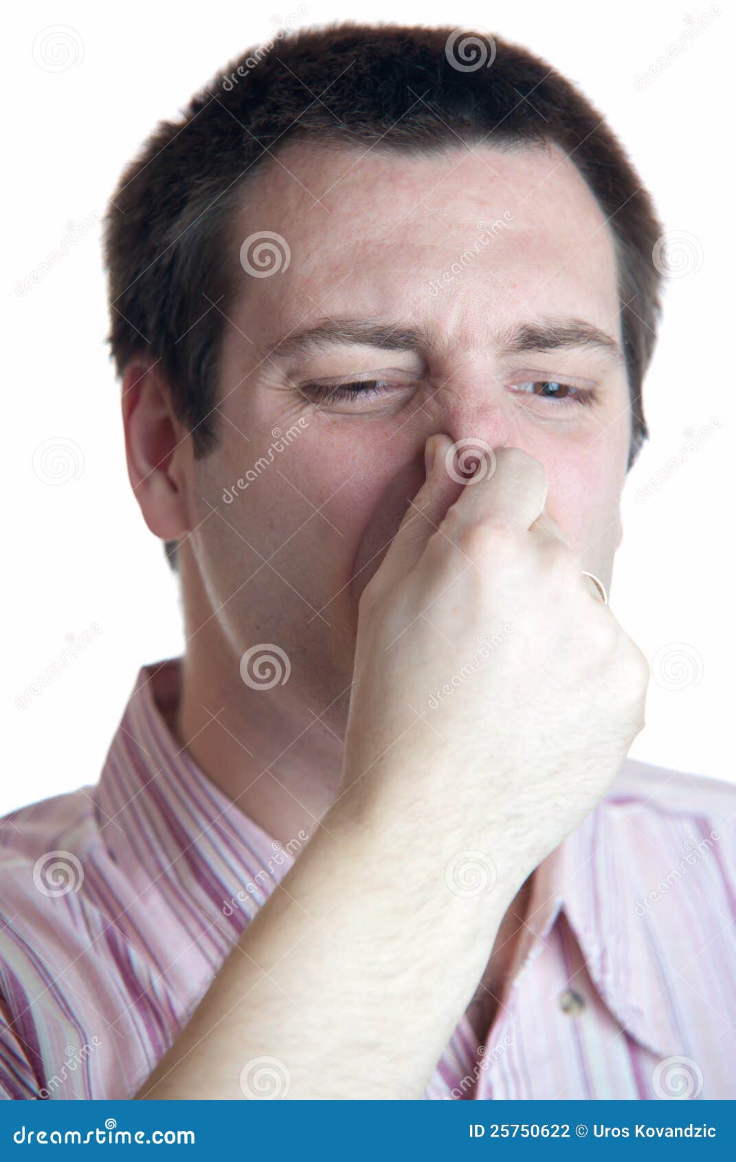 Young man holding nose stock photo. Image of sign, caucasian - 25750622