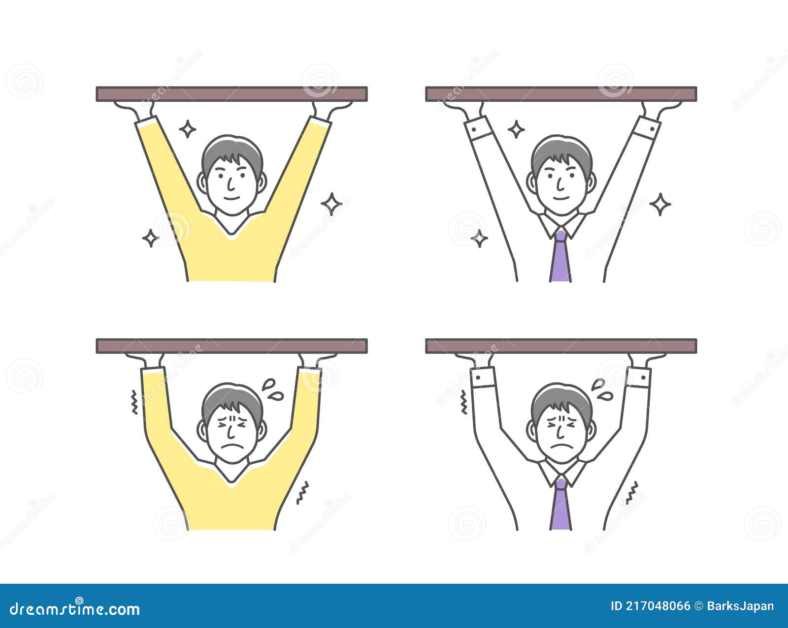 Young Man Holding Object Above. Vector Illustration Set Stock Vector ...