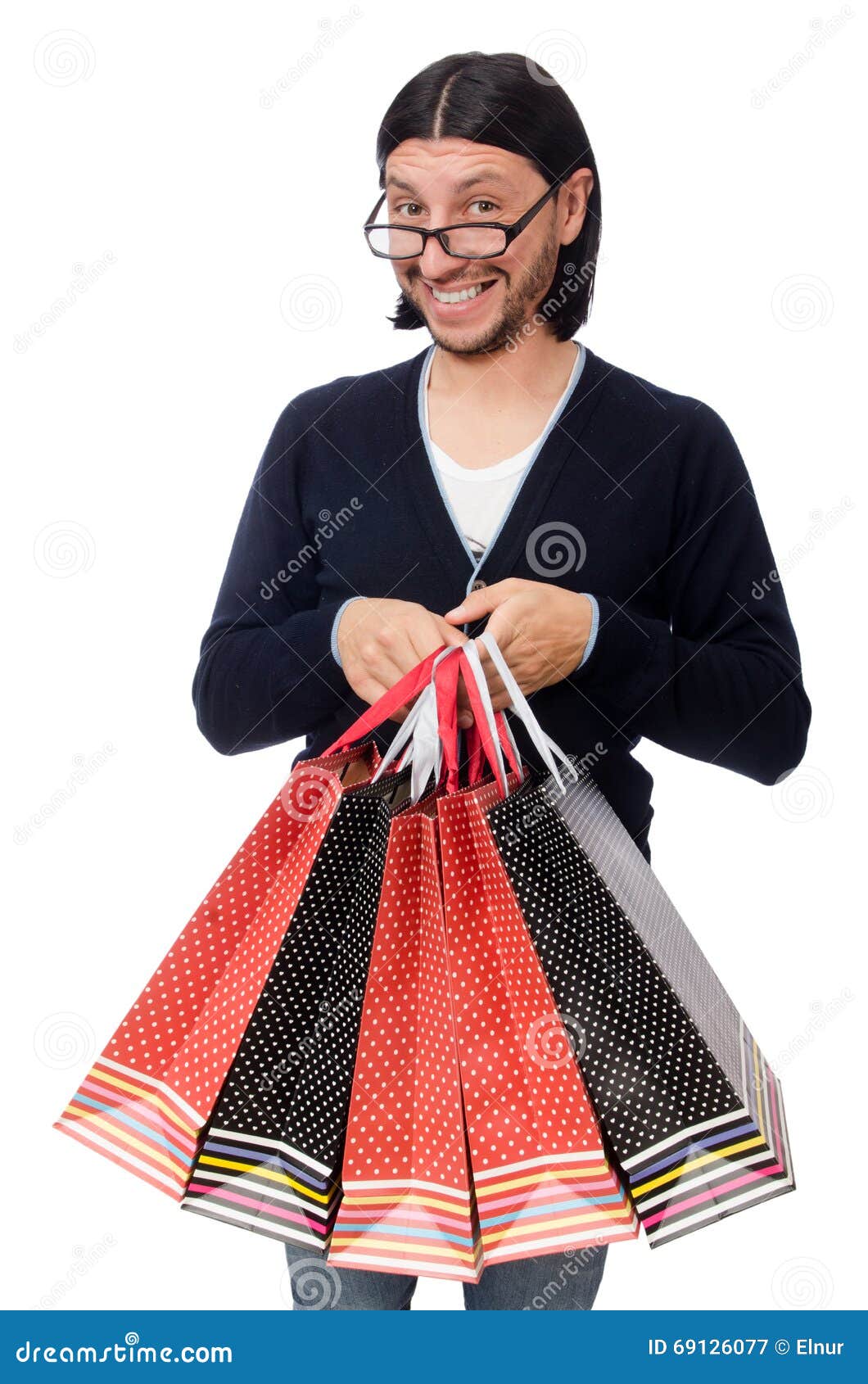 The Young Man Holding Plastic Bags Isolated on White Stock Image ...