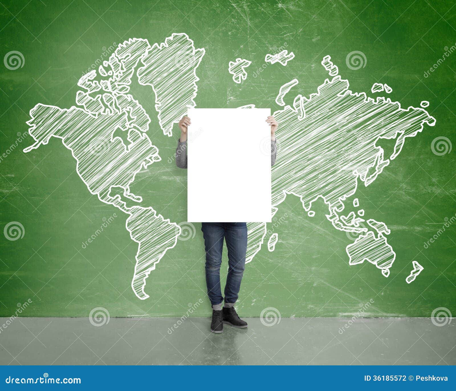 Young man holding poster stock photo. Image of office - 36185572