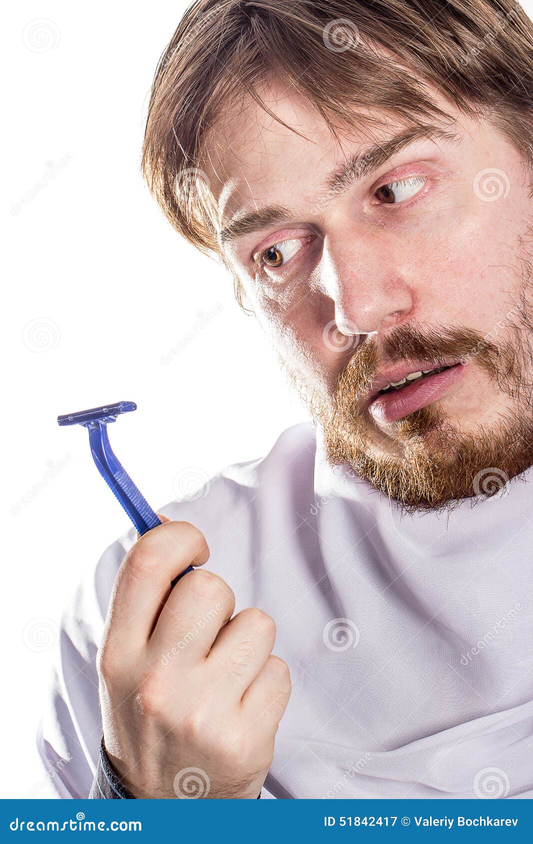Young Man Holding a Razor. Concept Stock Image - Image of model, face ...