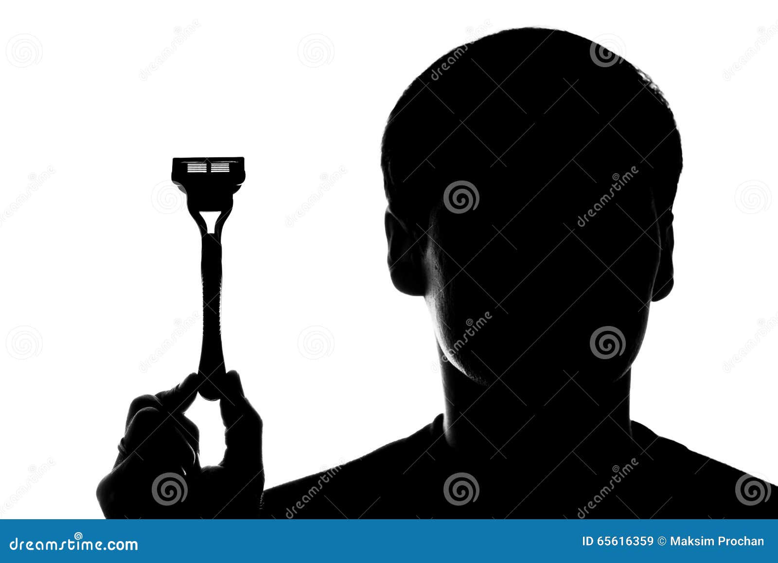A Young Man Holding a Razor Vertical - Silhouette Stock Image - Image ...