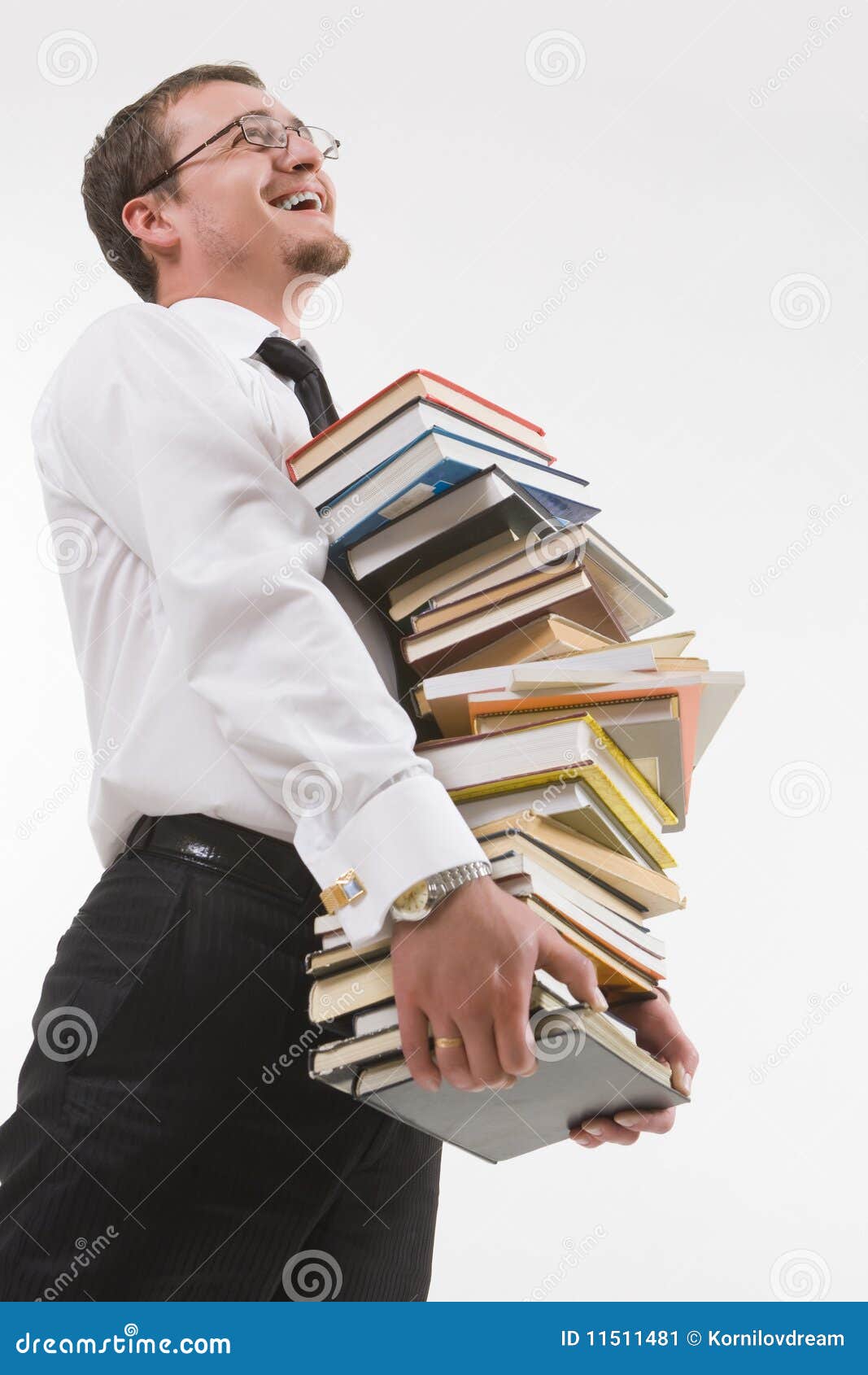 Young Man Holding Stack of Books Stock Image - Image of hold, office ...
