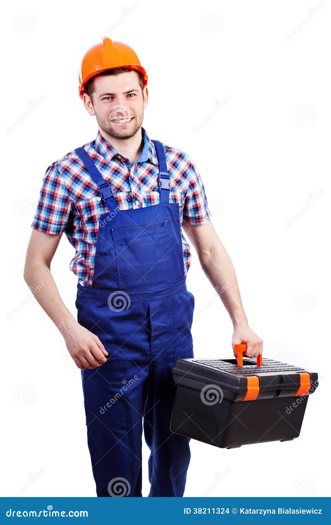 Young man holding toolbox stock photo. Image of manual - 38211324