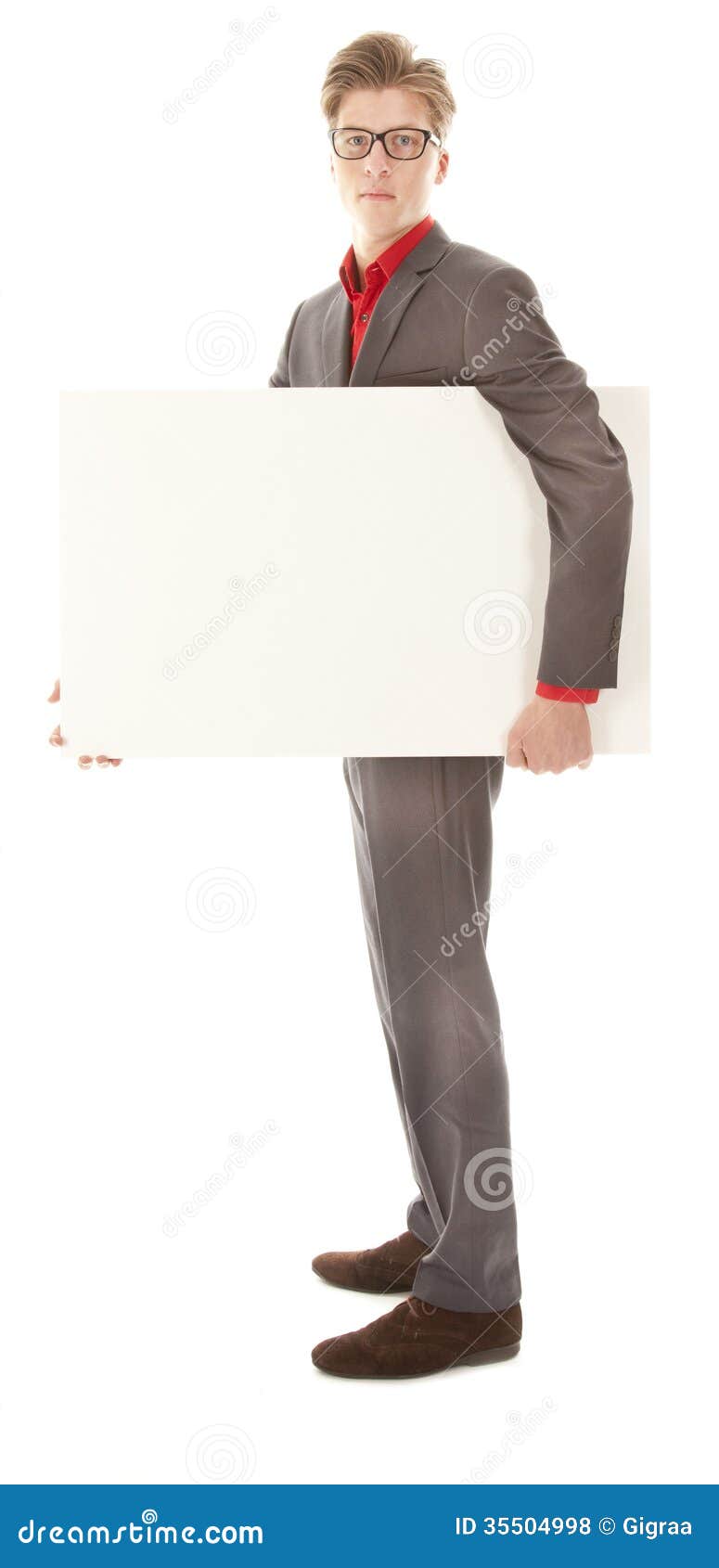 Young Man Holding a White Board Isolated Stock Photo - Image of adult ...