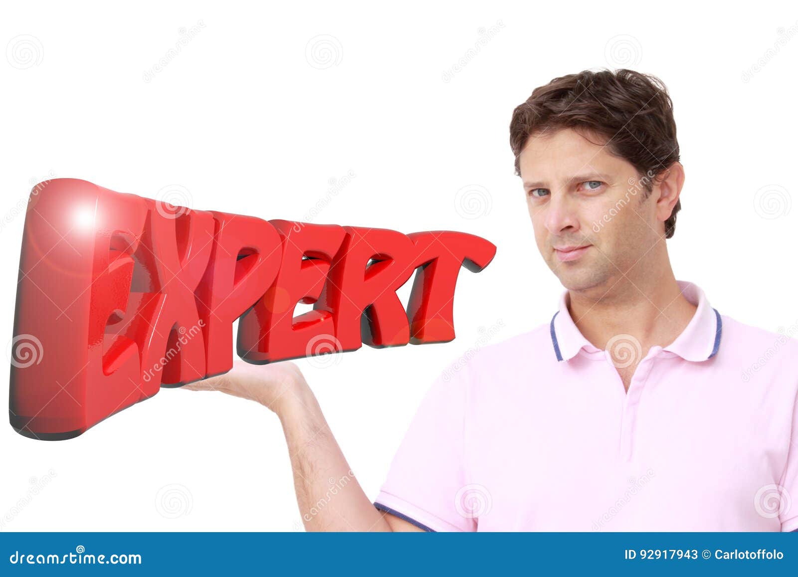 Young Man Holding the Write `EXPERT` in Red 3D Letters Stock Image ...
