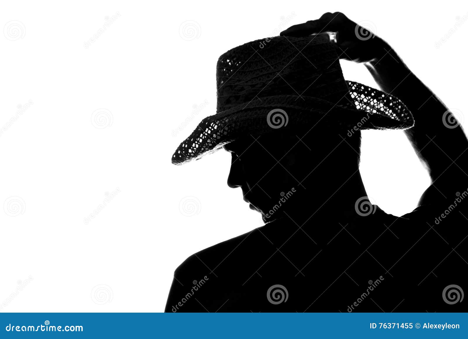 Young Man Holds the Hand Hat Silhouette Stock Image - Image of young ...
