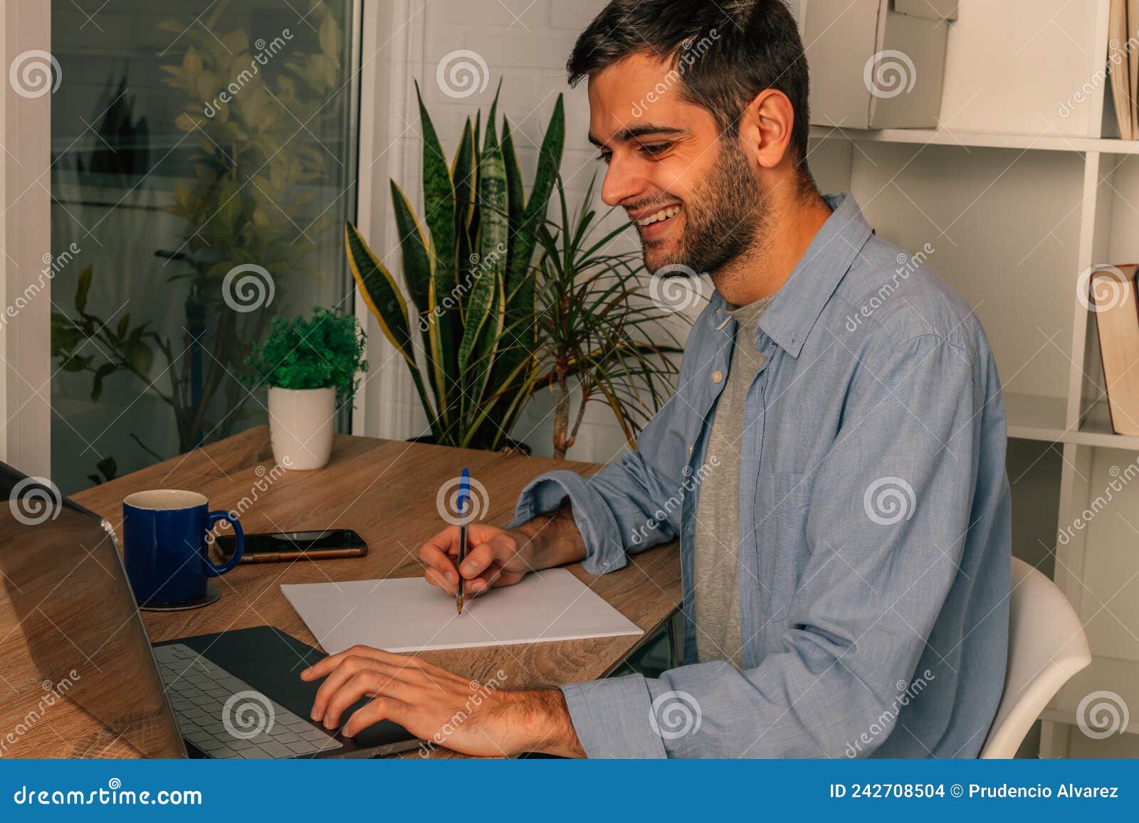 Young Man at Home with Computer Stock Photo - Image of apartment ...