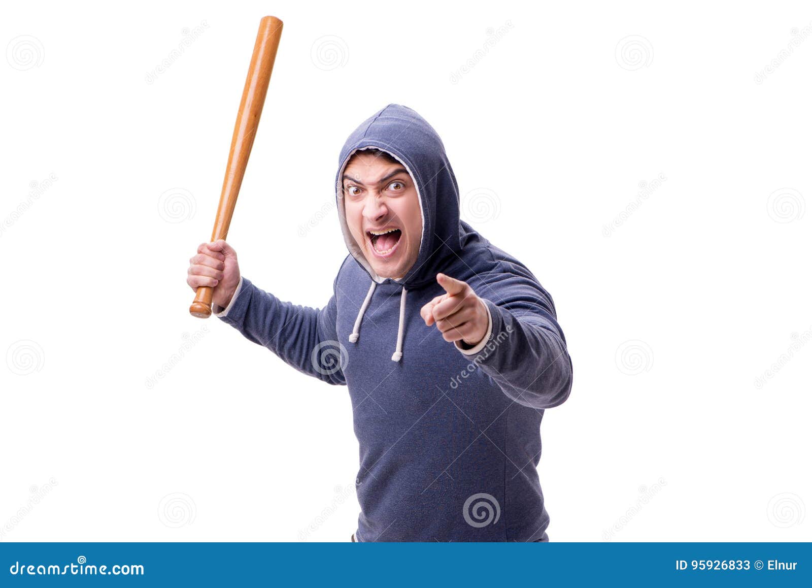 The Young Man Hooligan with Baseball Bat Isolated on White Stock Image ...