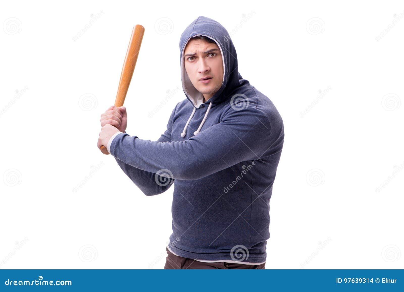 The Young Man Hooligan with Baseball Bat Isolated on White Stock Photo ...