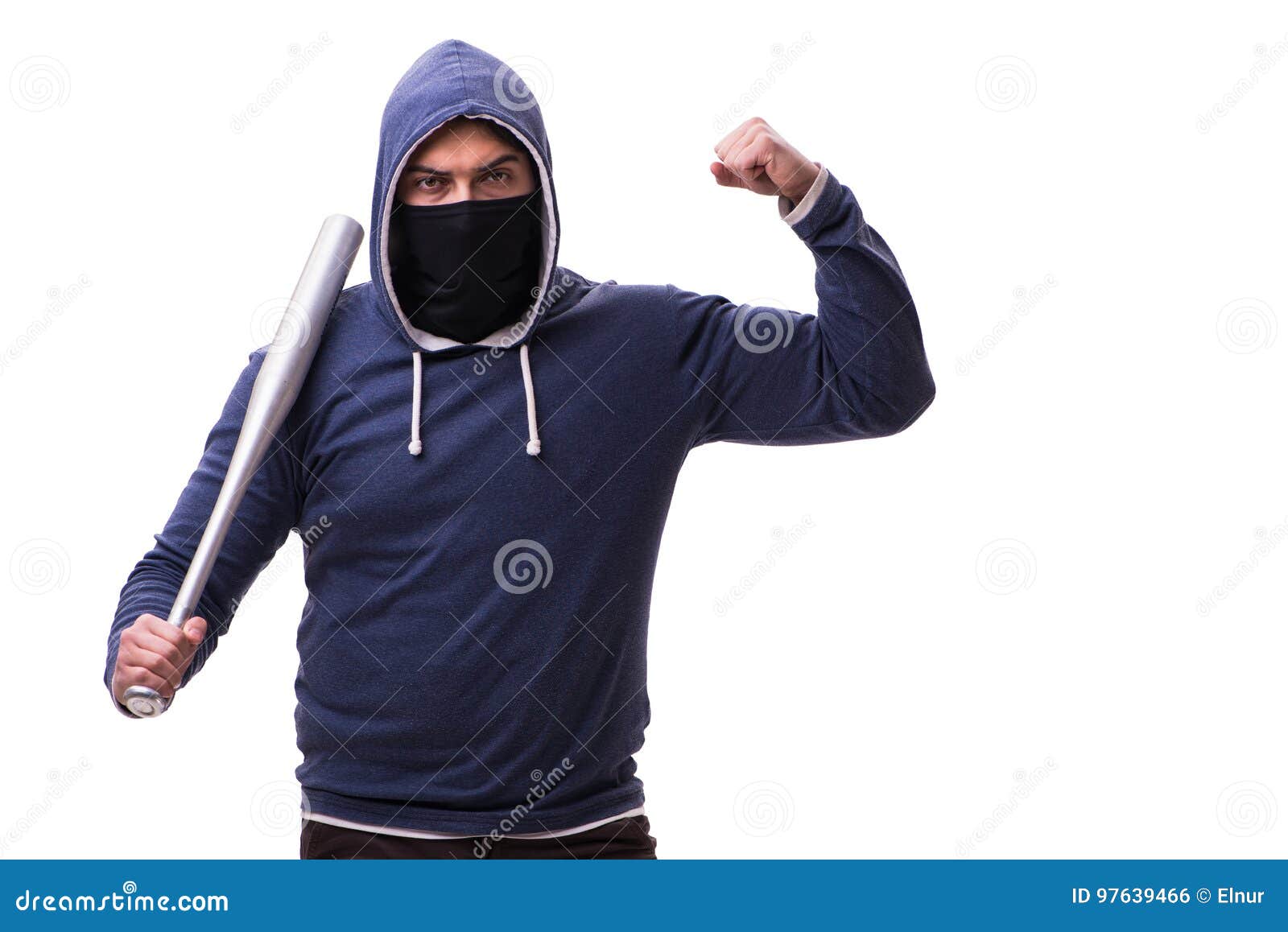 The Young Man Hooligan with Baseball Bat Isolated on White Stock Photo ...