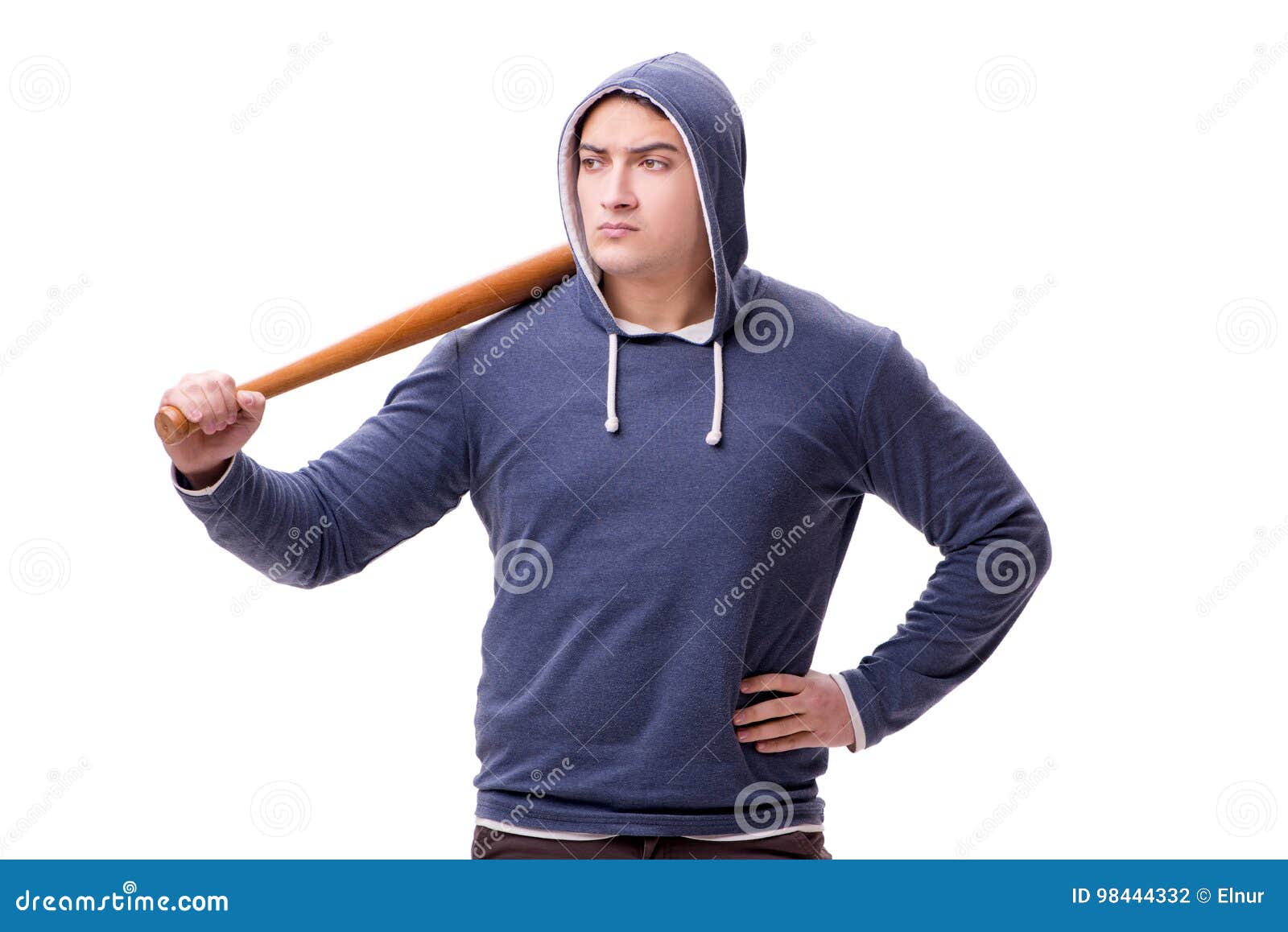 The Young Man Hooligan with Baseball Bat Isolated on White Stock Photo ...