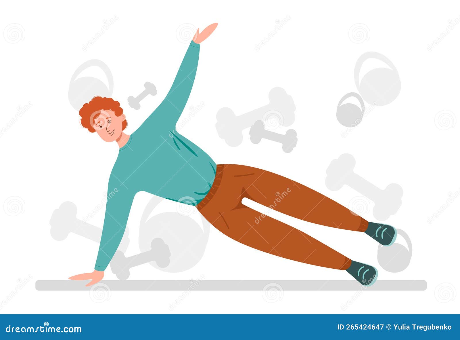A Young Man in a Horizontal Position Goes in for Sports. Flat Style ...