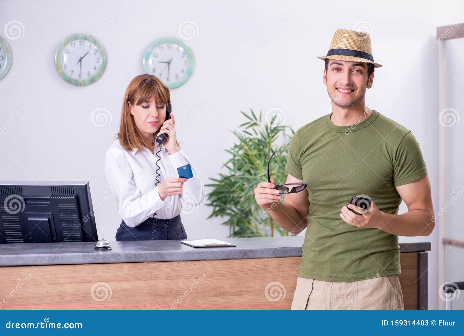 Young Man at the Hotel Reception Stock Image - Image of checkout, check ...