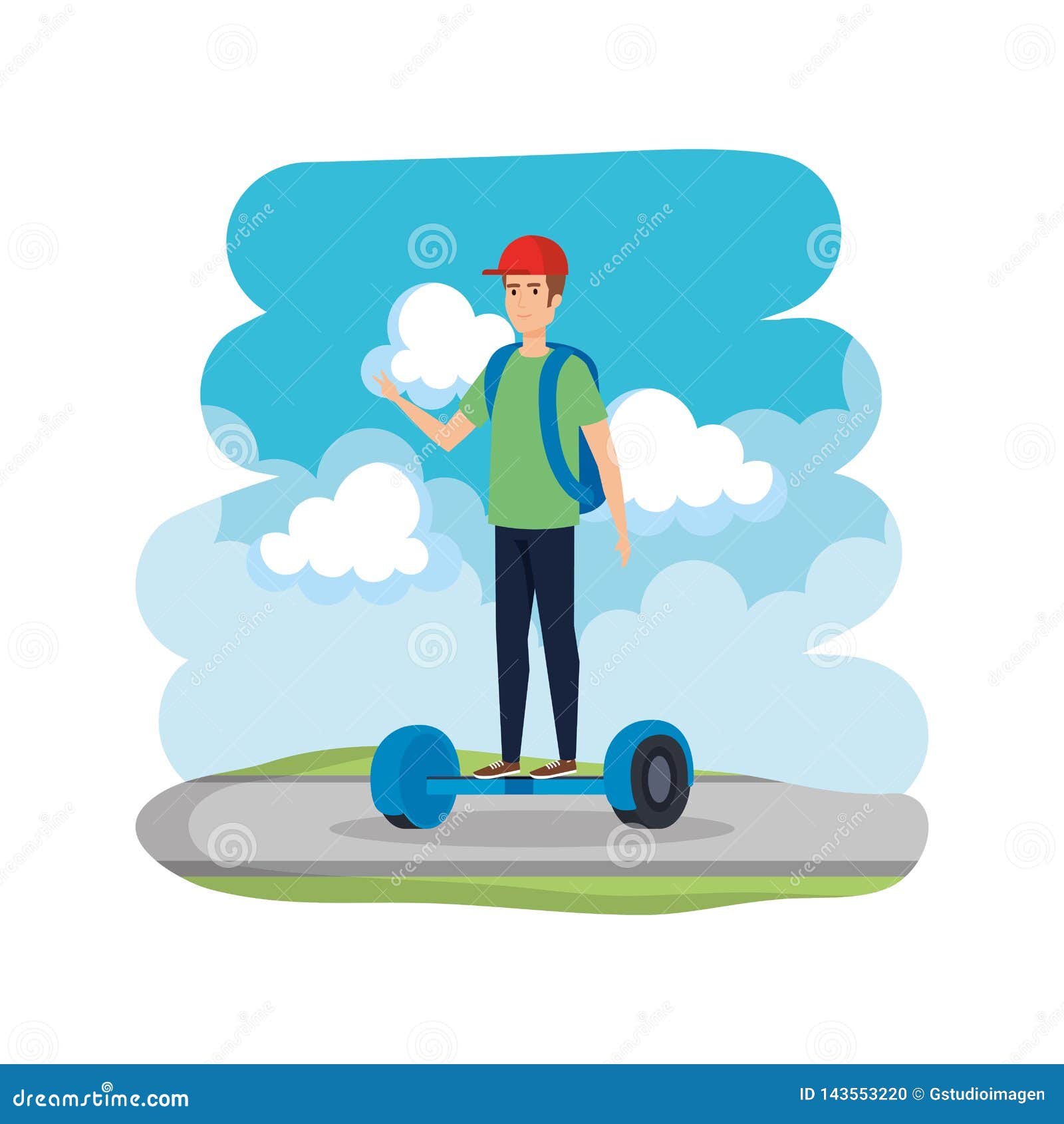 Young Man in Hoverboard Electric on Road Stock Vector - Illustration of ...