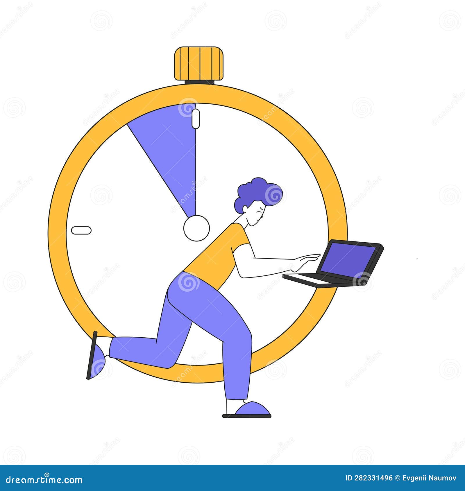 Young Man at Huge Clock with Laptop Multitasking Accomplishing Task ...