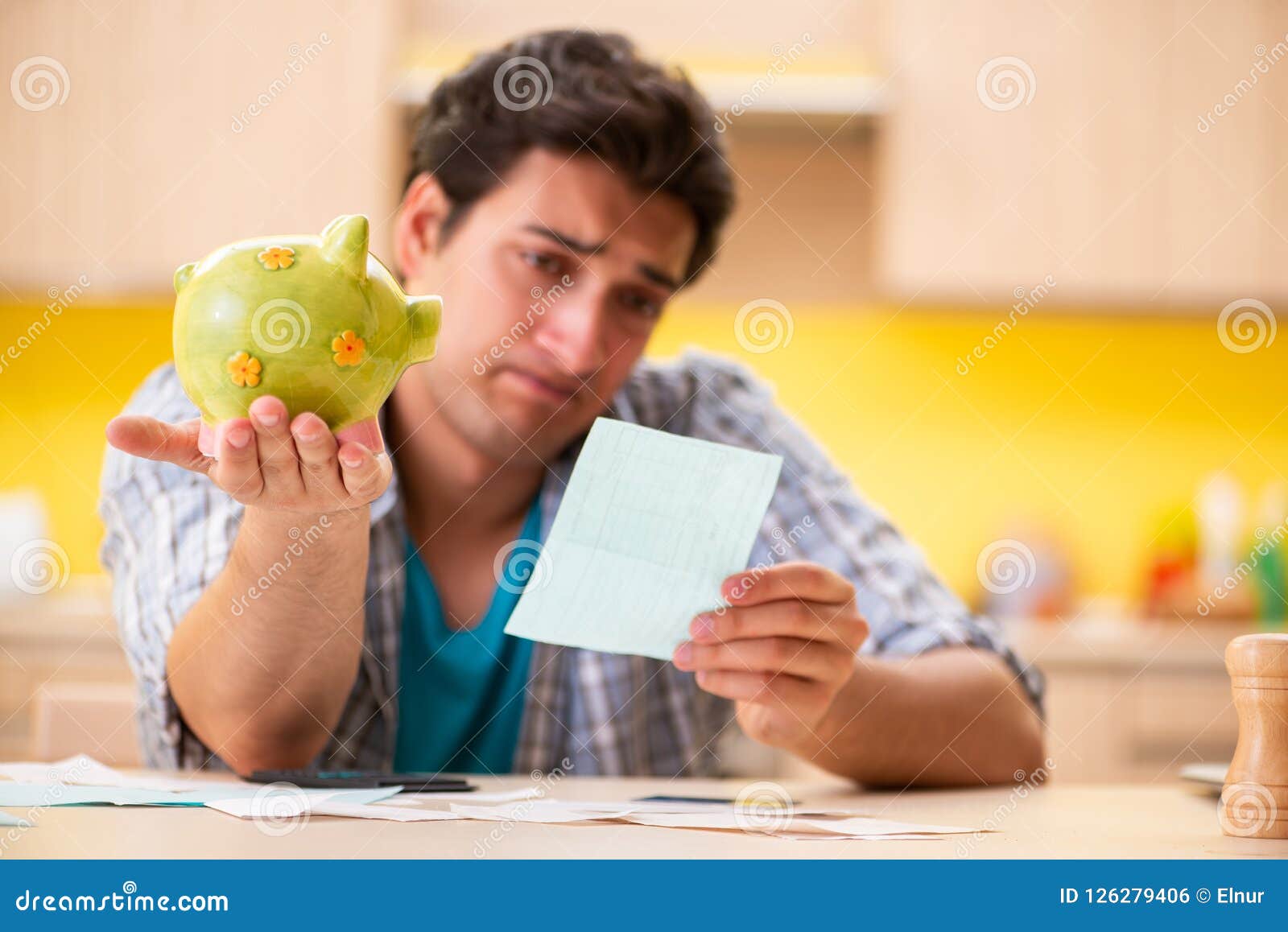 The Young Man Husband in Budget Planning Concept Stock Photo - Image of ...