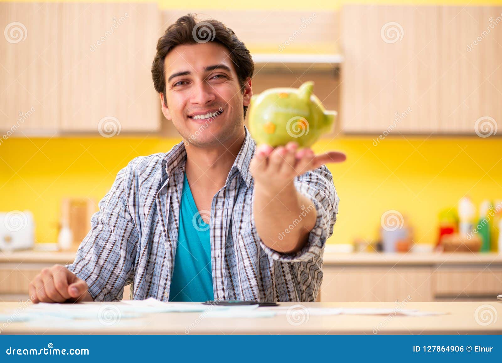 The Young Man Husband in Budget Planning Concept Stock Photo - Image of ...