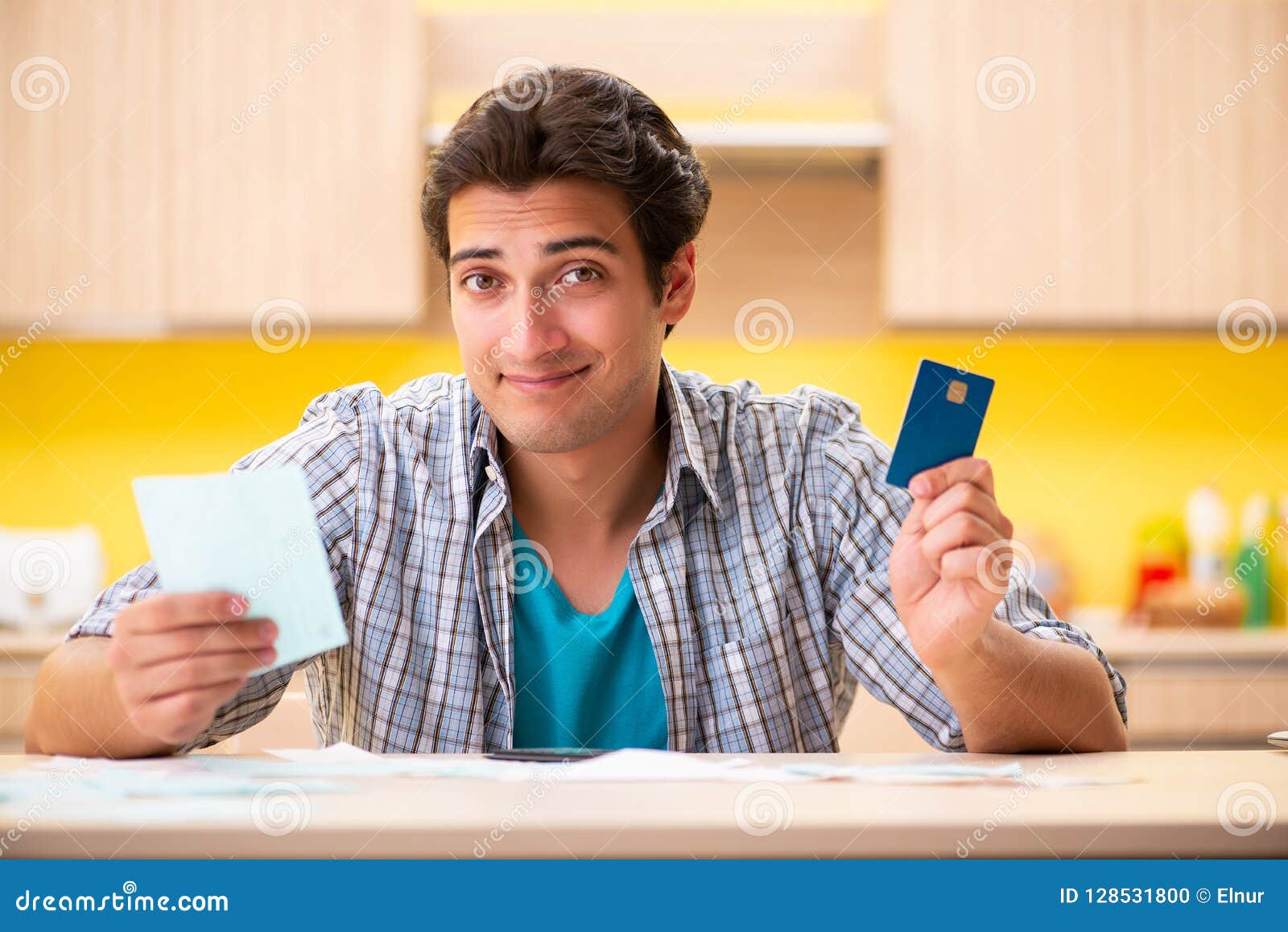 The Young Man Husband in Budget Planning Concept Stock Photo - Image of ...