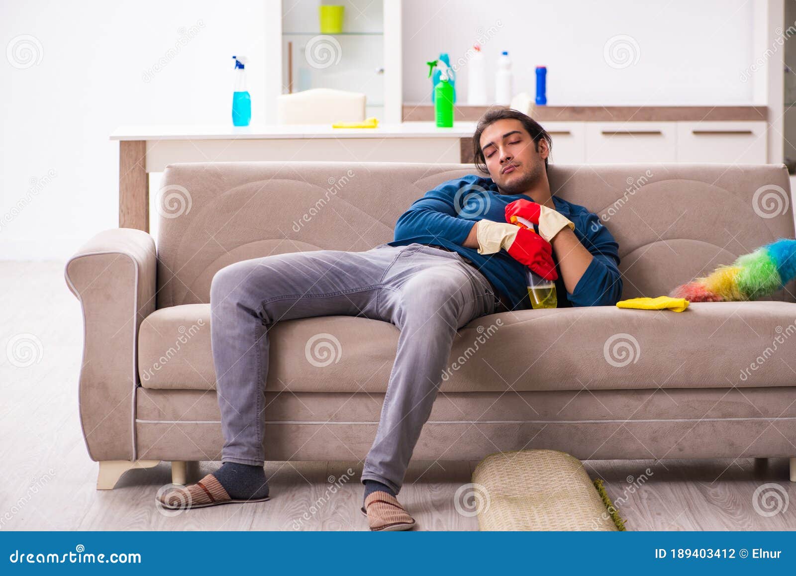 Young Man Husband Doing Housework at Home Stock Photo - Image of litter ...
