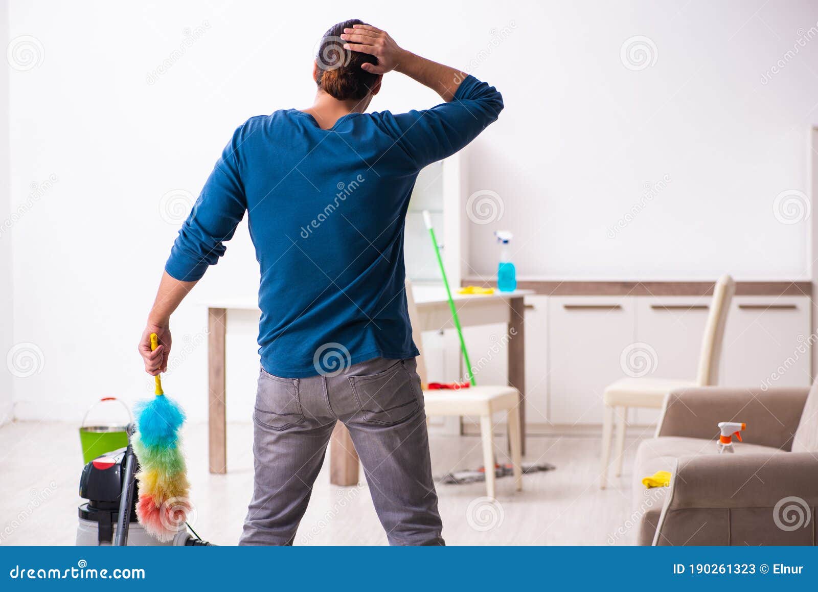 Young Man Husband Doing Housework at Home Stock Image - Image of ...