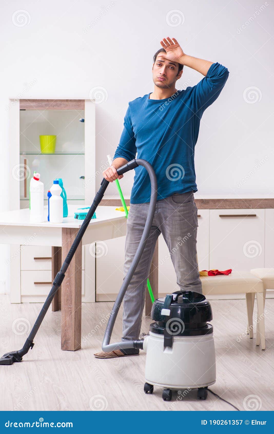 Young Man Husband Doing Housework at Home Stock Image - Image of good ...