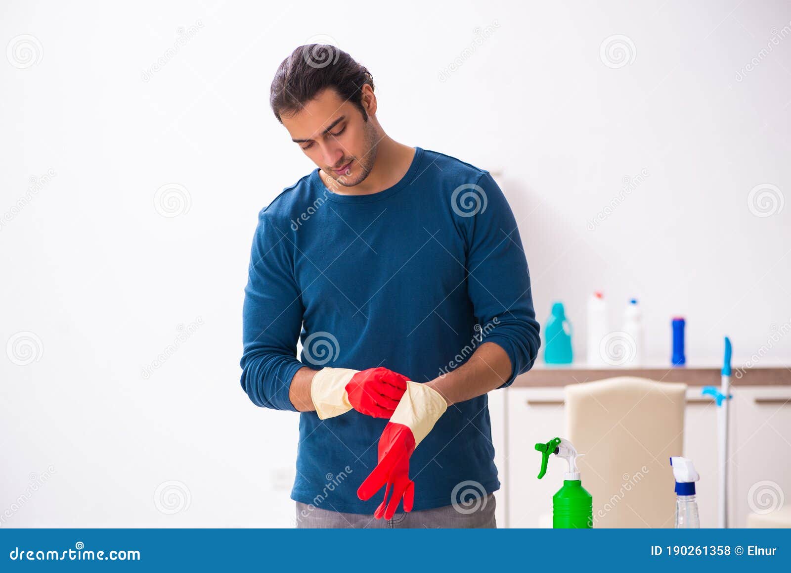 Young Man Husband Doing Housework at Home Stock Photo - Image of ...